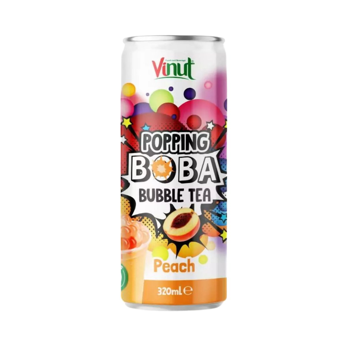 Vinut Popping Boba – Peach – Bubble Tea Drink – 320ml