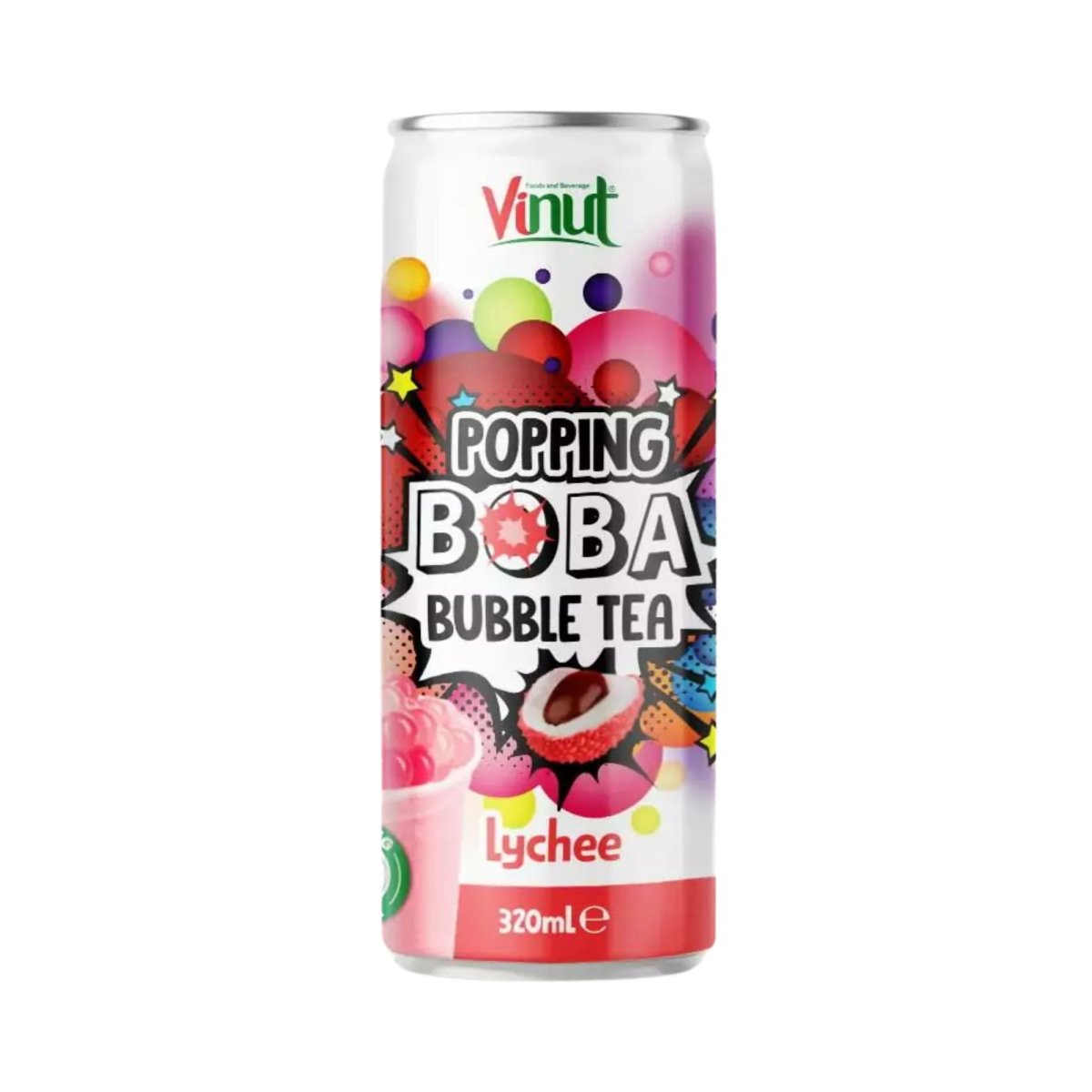 Vinut Popping Boba – Lychee – Bubble Tea Drink – 320ml